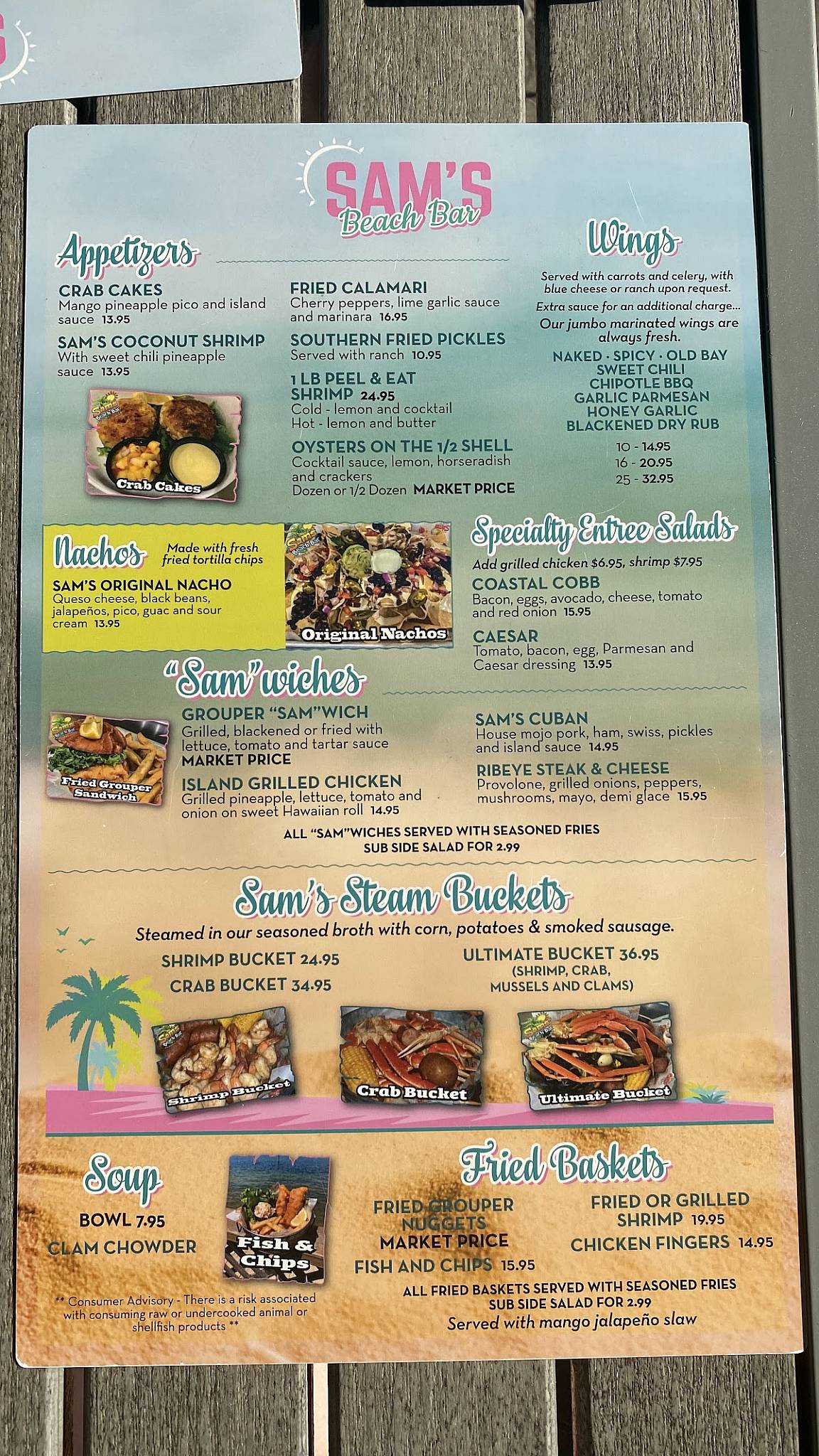 Menu at Sam's Beach Bar, Hudson