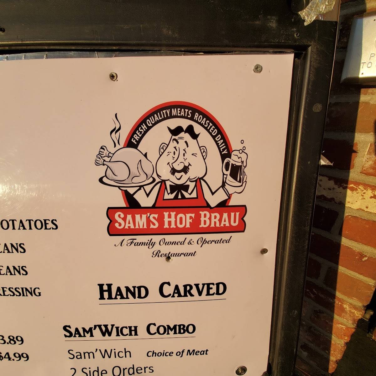 Menu at Sam's Hof Brau restaurant, Sacramento, Watt Ave