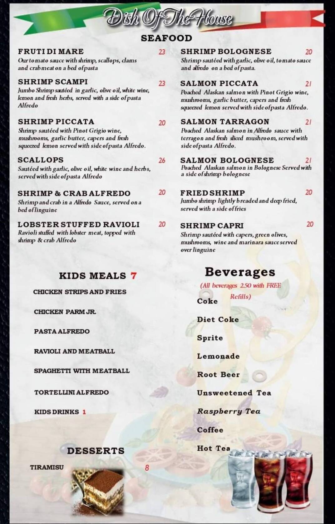 Menu at Sam's Ristorante restaurant, Defiance