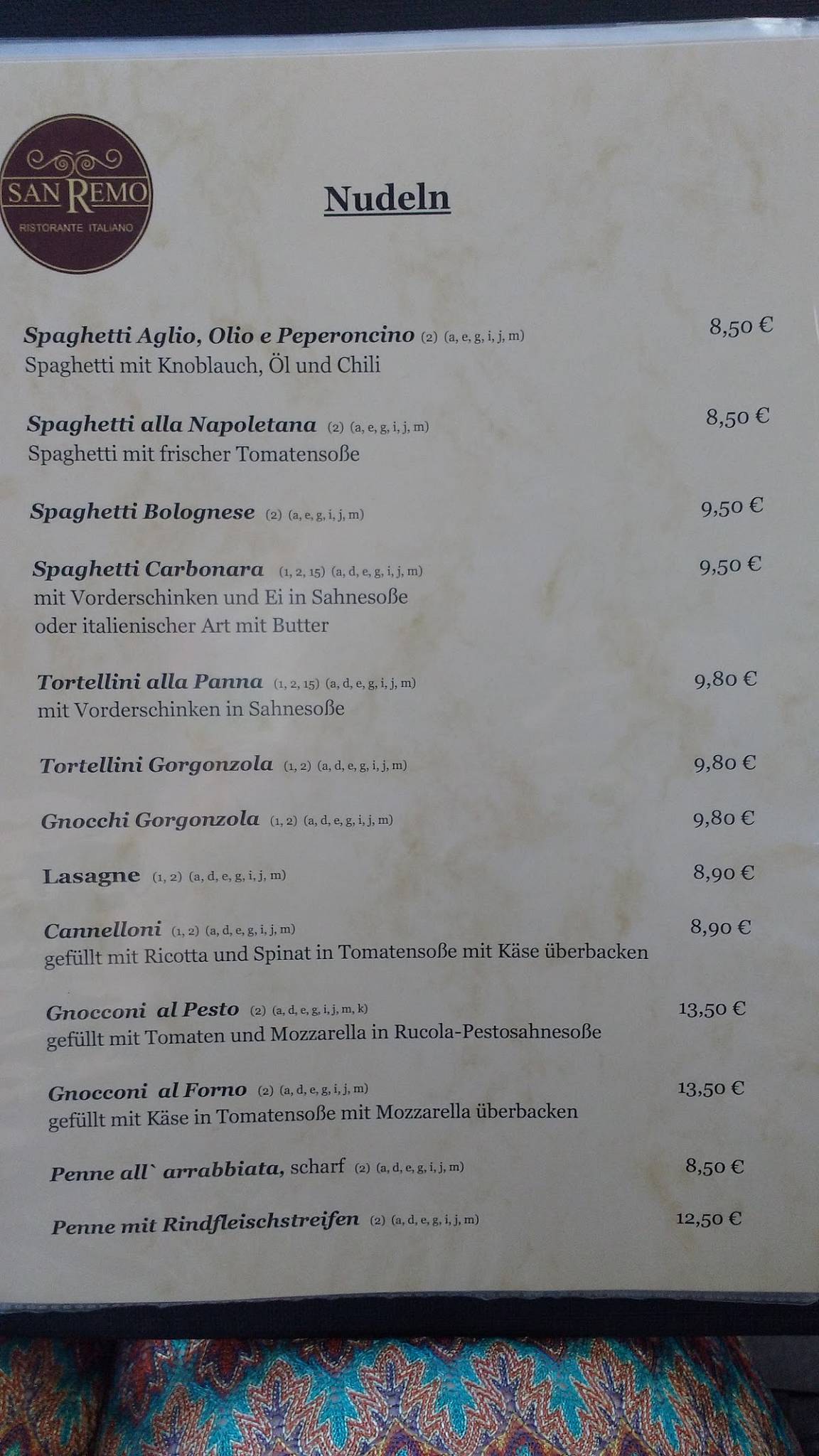 Speisekarte von San Remo - Ristorante Italiano restaurant, Lollar