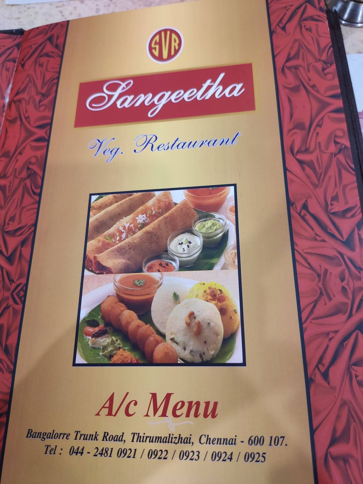 Menu at Sangeetha Veg Restaurant Poonamallee, Chennai, Bangalore Trunk Road