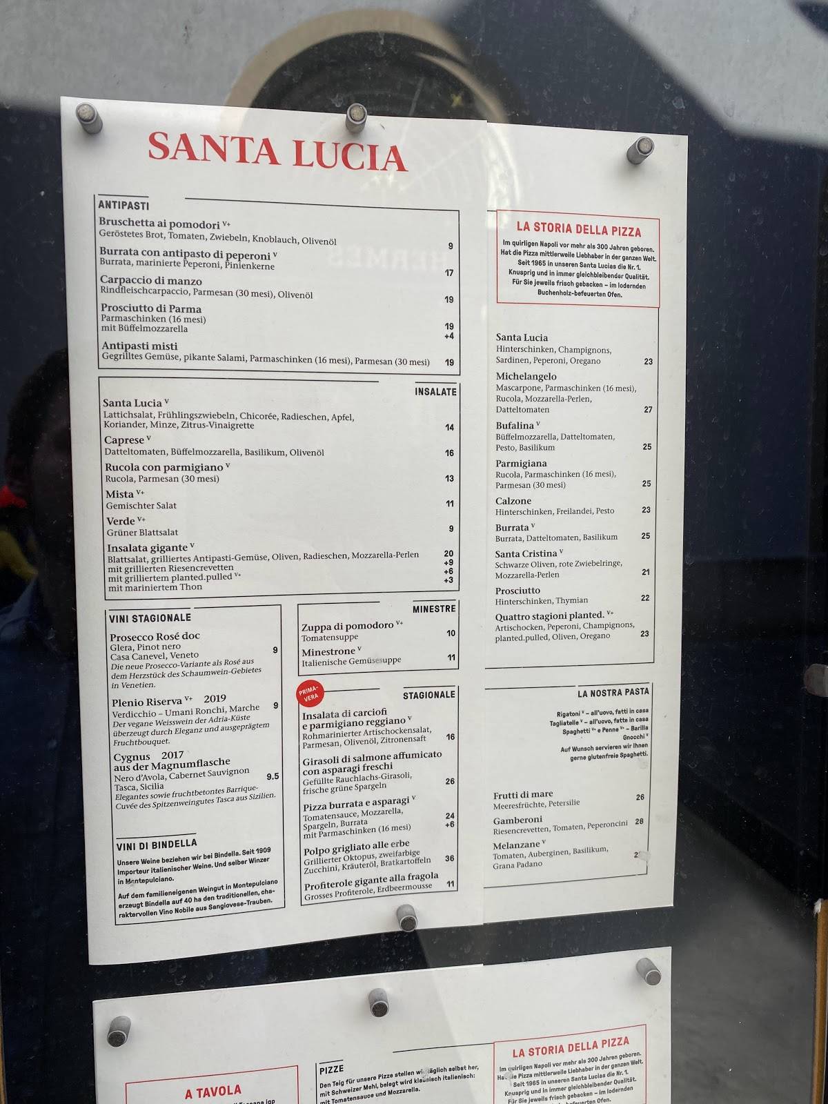 Speisekarte von Santa Lucia Paradeplatz, Zürich, Waaggasse 5