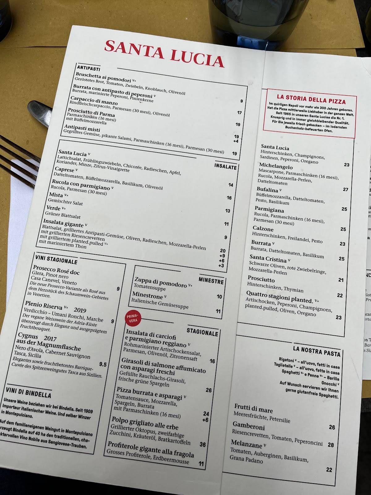 Speisekarte von Santa Lucia Paradeplatz, Zürich, Waaggasse 5
