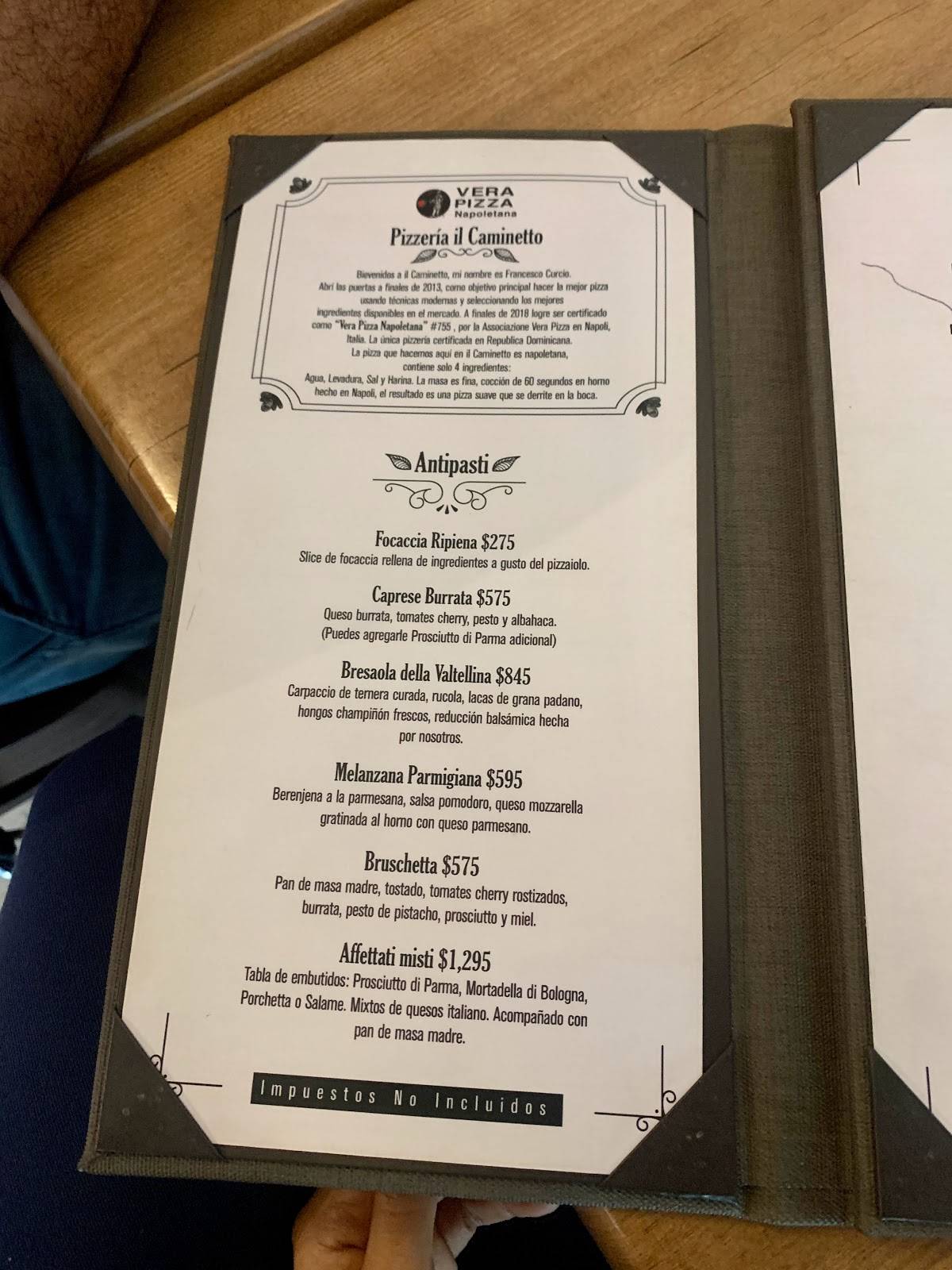 Menu at Il Caminetto restaurant, Santo Domingo, Av Ing Roberto Pastoriza