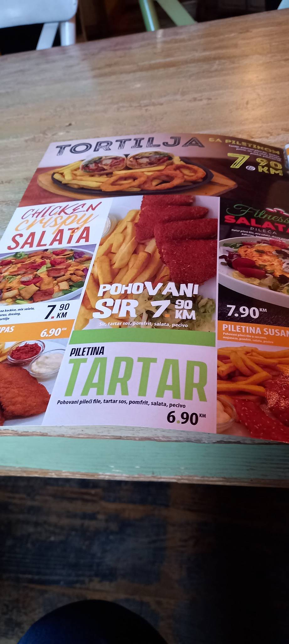 Menu at Chipas restaurant, Sarajevo