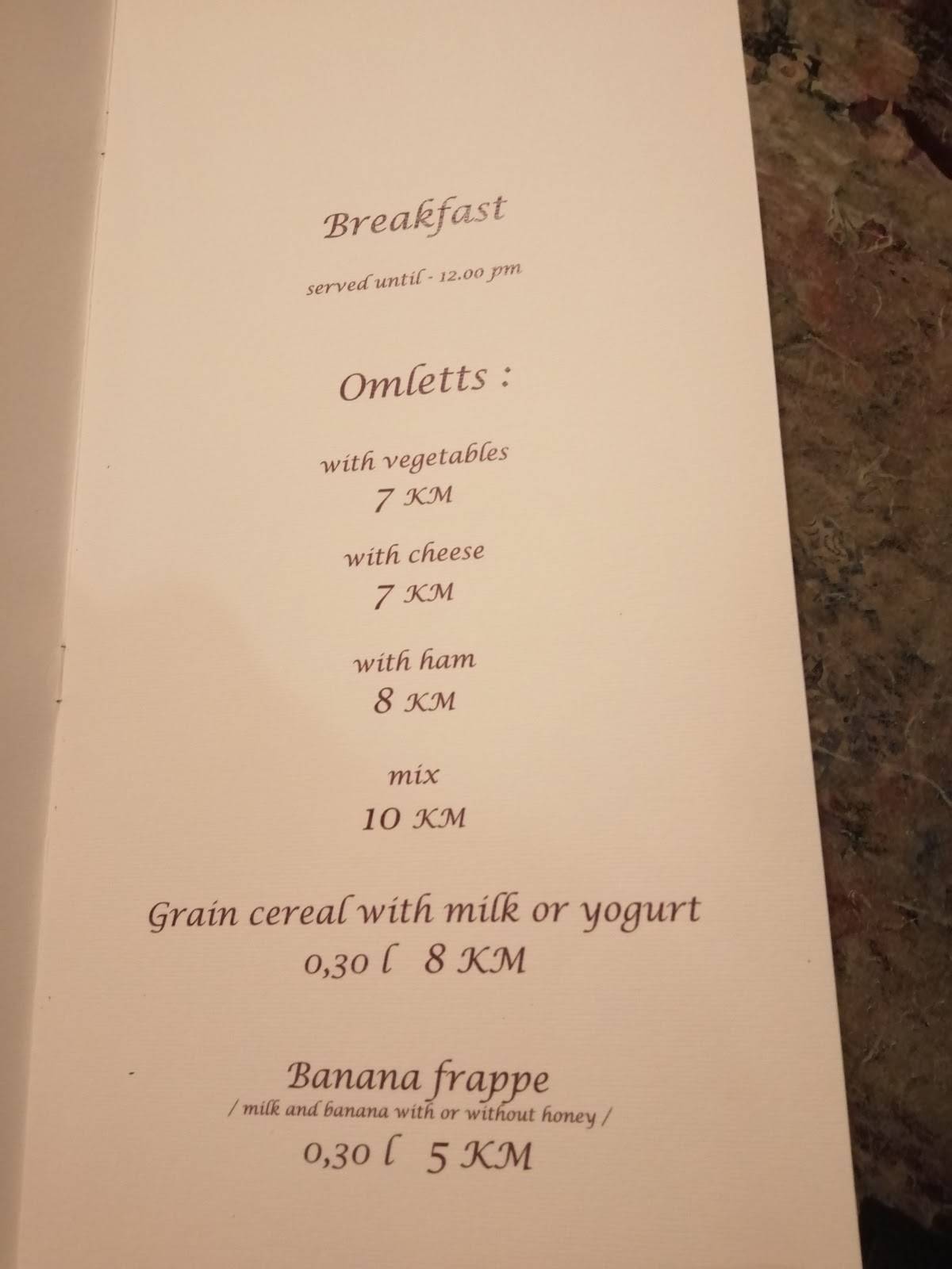 Menu at Dveri restaurant, Sarajevo