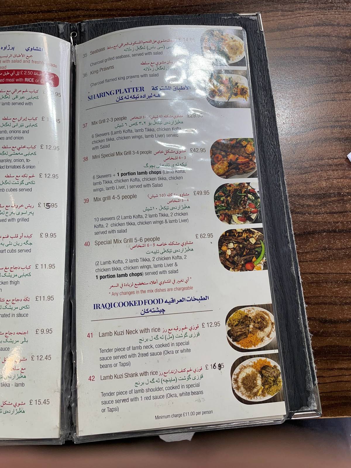 Menu at Sarchnar Restaurant, London