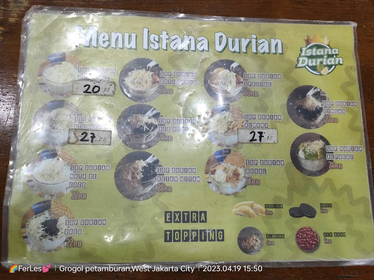 Menu at Satu Meja restaurant, West Jakarta