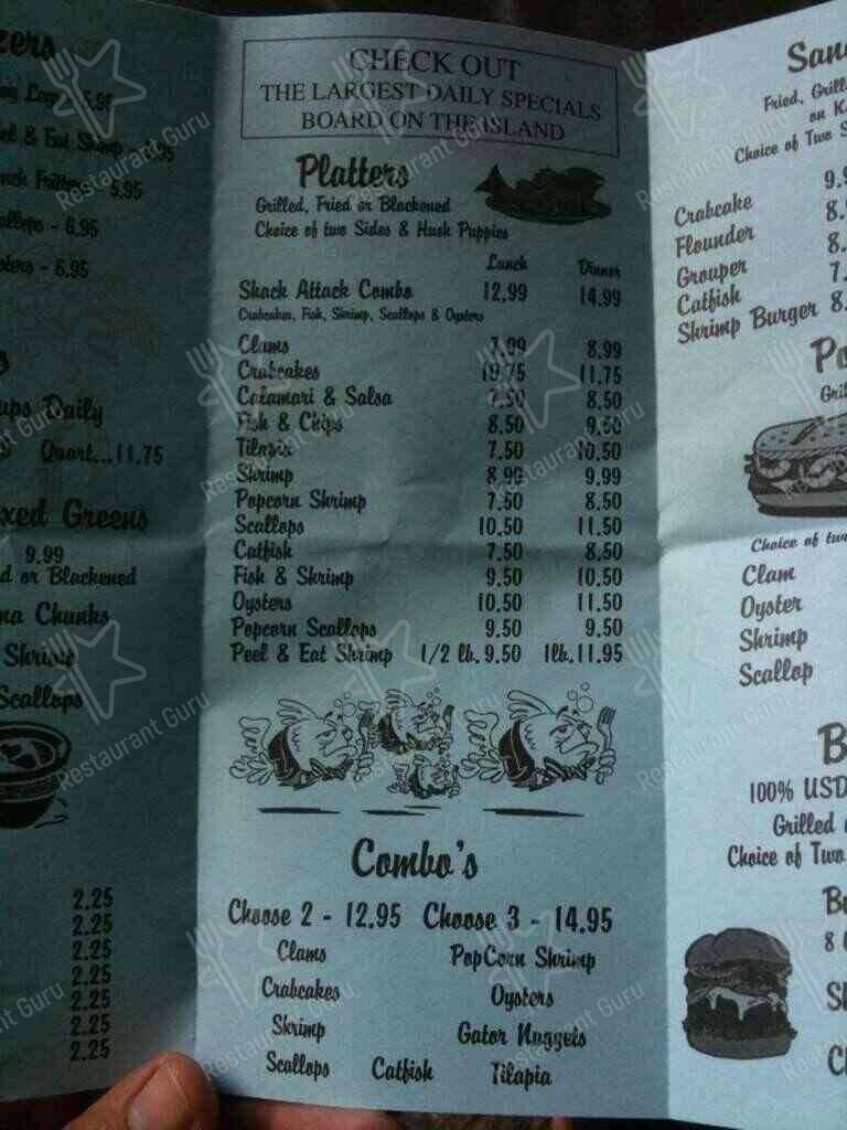 Menu at The Sea Shack restaurant, Hilton Head Island