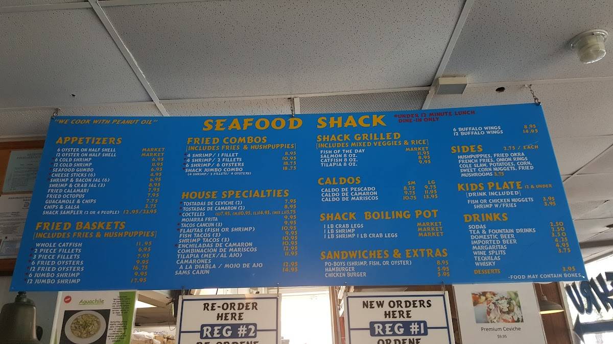 Menu at Seafood Shack pub & bar, Dallas, Webb Chapel Rd
