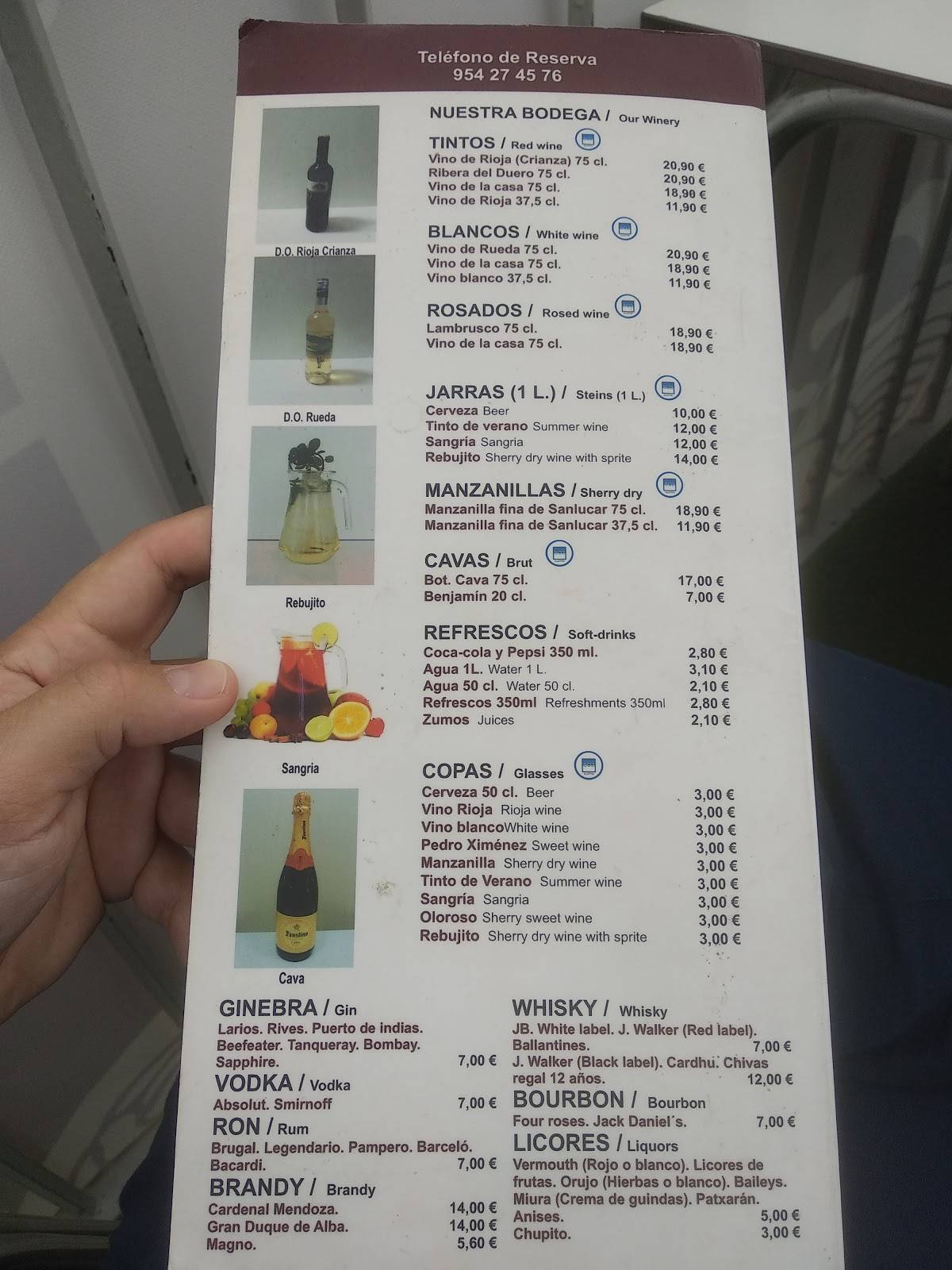 Menu at Kiosco de las Flores Terraza restaurant, Seville