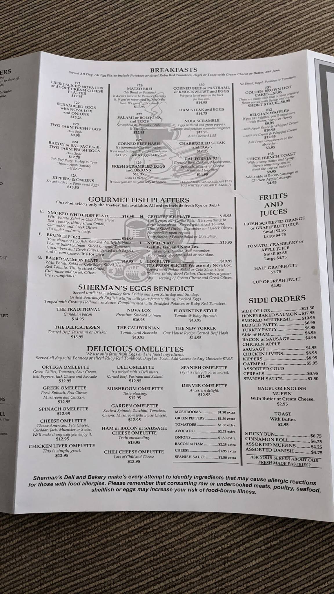Menu at Sherman's Deli & Bakery, Palm Desert, 73-161 Country Club Dr