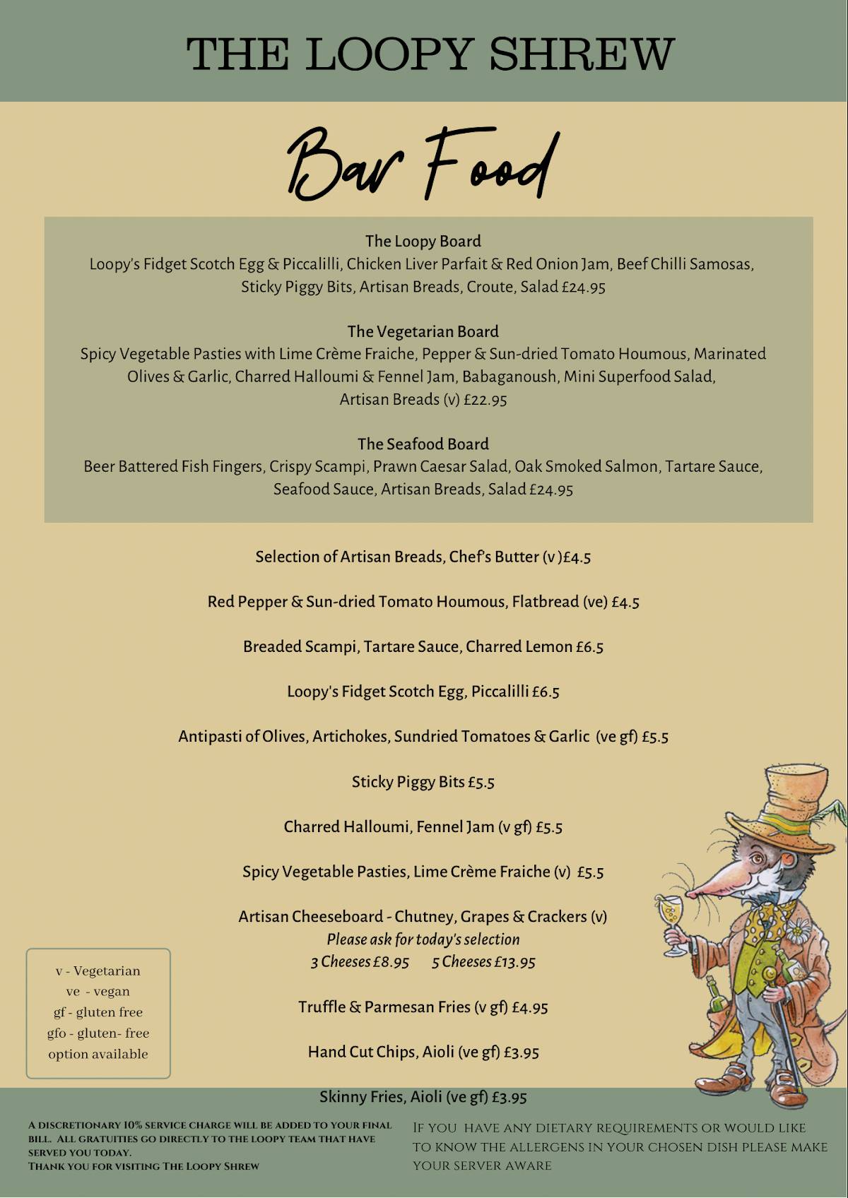 Menu at The Loopy Shrew pub & bar, Shrewsbury