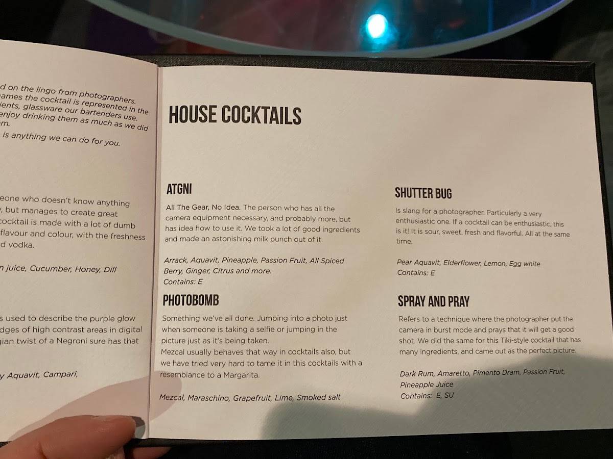Menu at Shutter Bar, Oslo