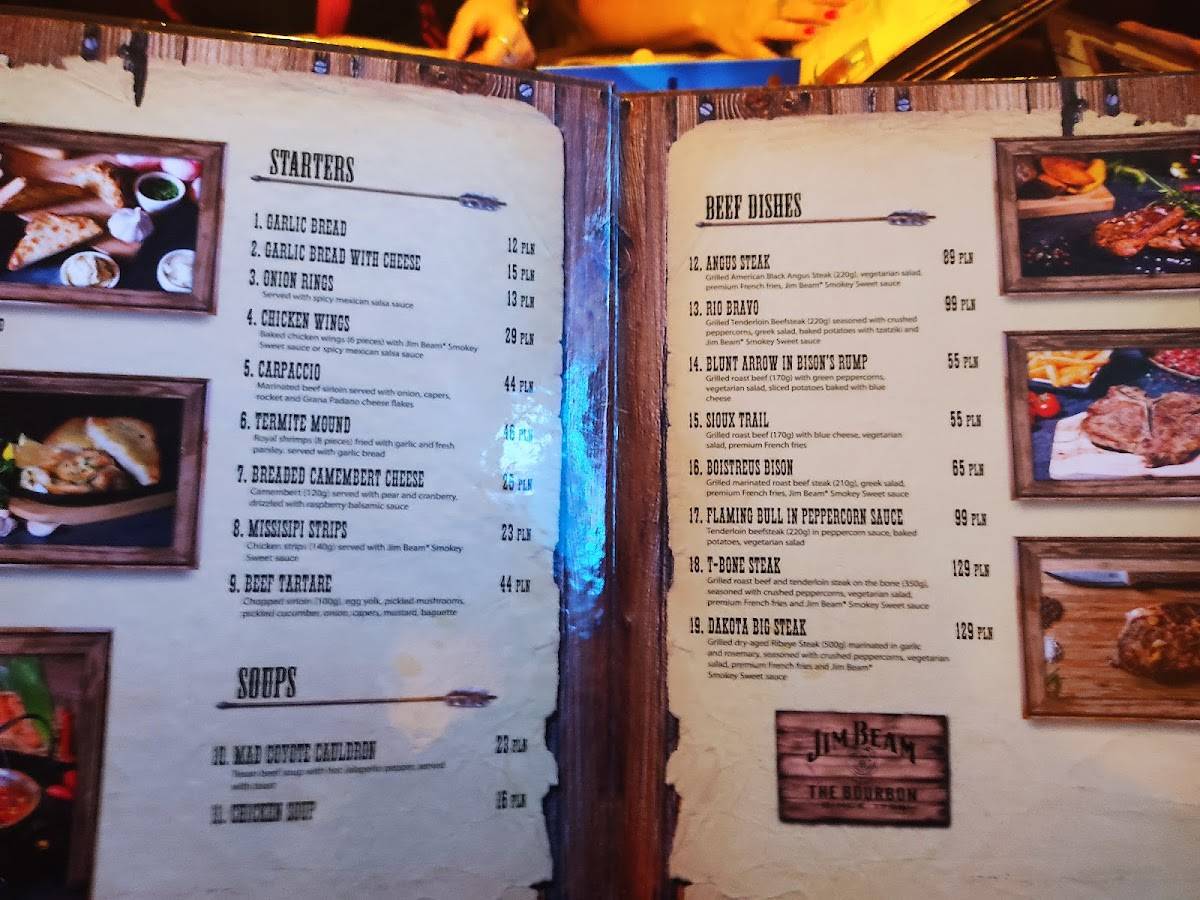 Menu at Sioux steakhouse, Kraków