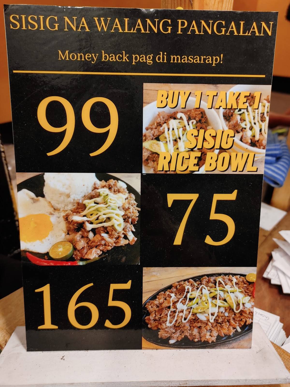 Menu at Sisig Na Walang Pangalan Cogeo, Antipolo