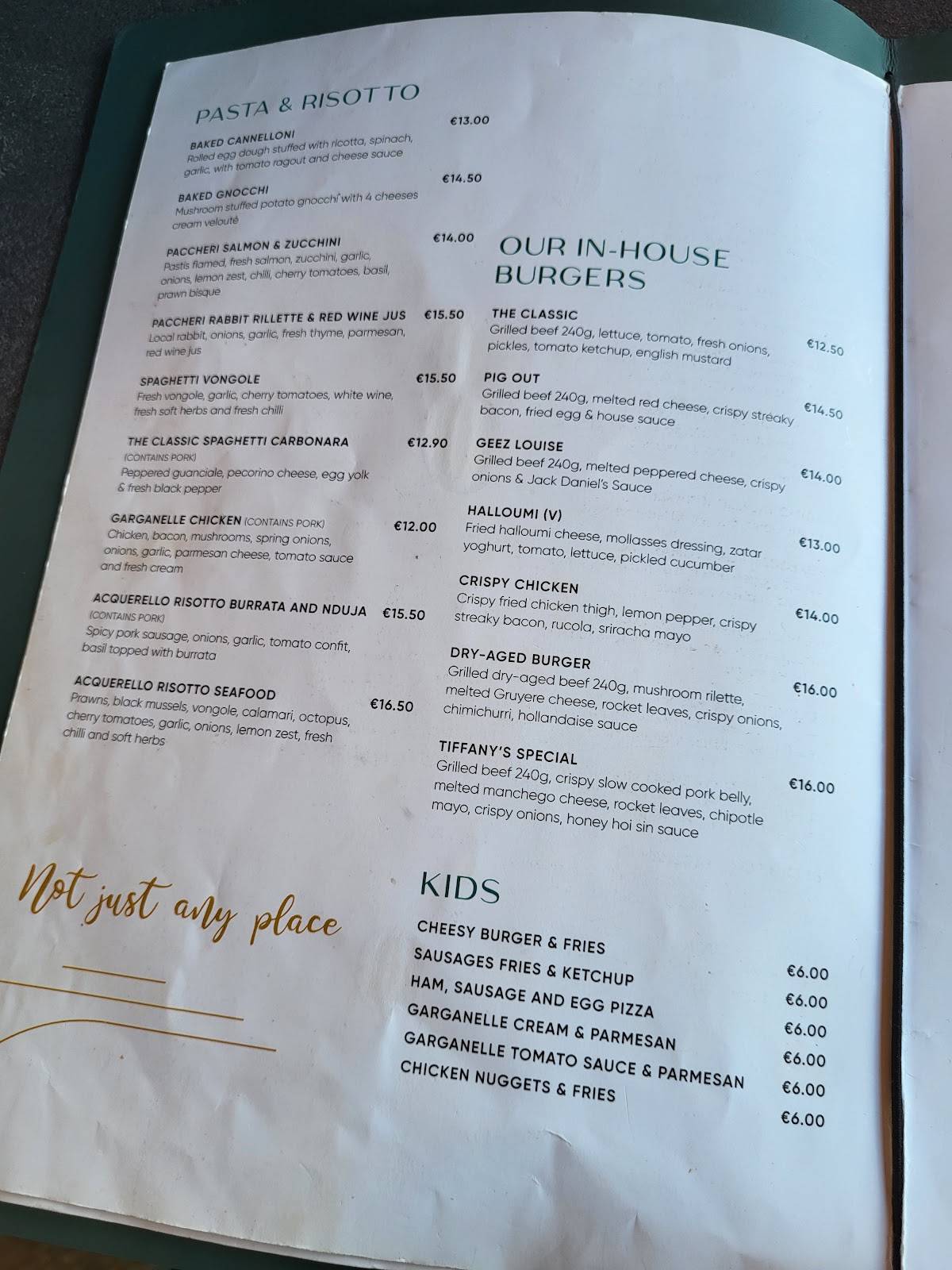 Menu at Tiffany's Bistro restaurant, Sliema