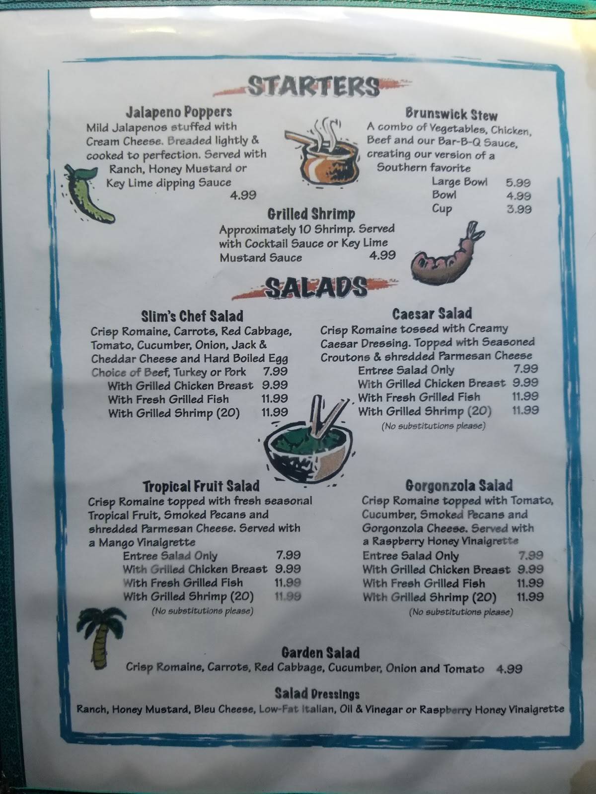 Menu at Slim's Bar-B-Q, Arcadia