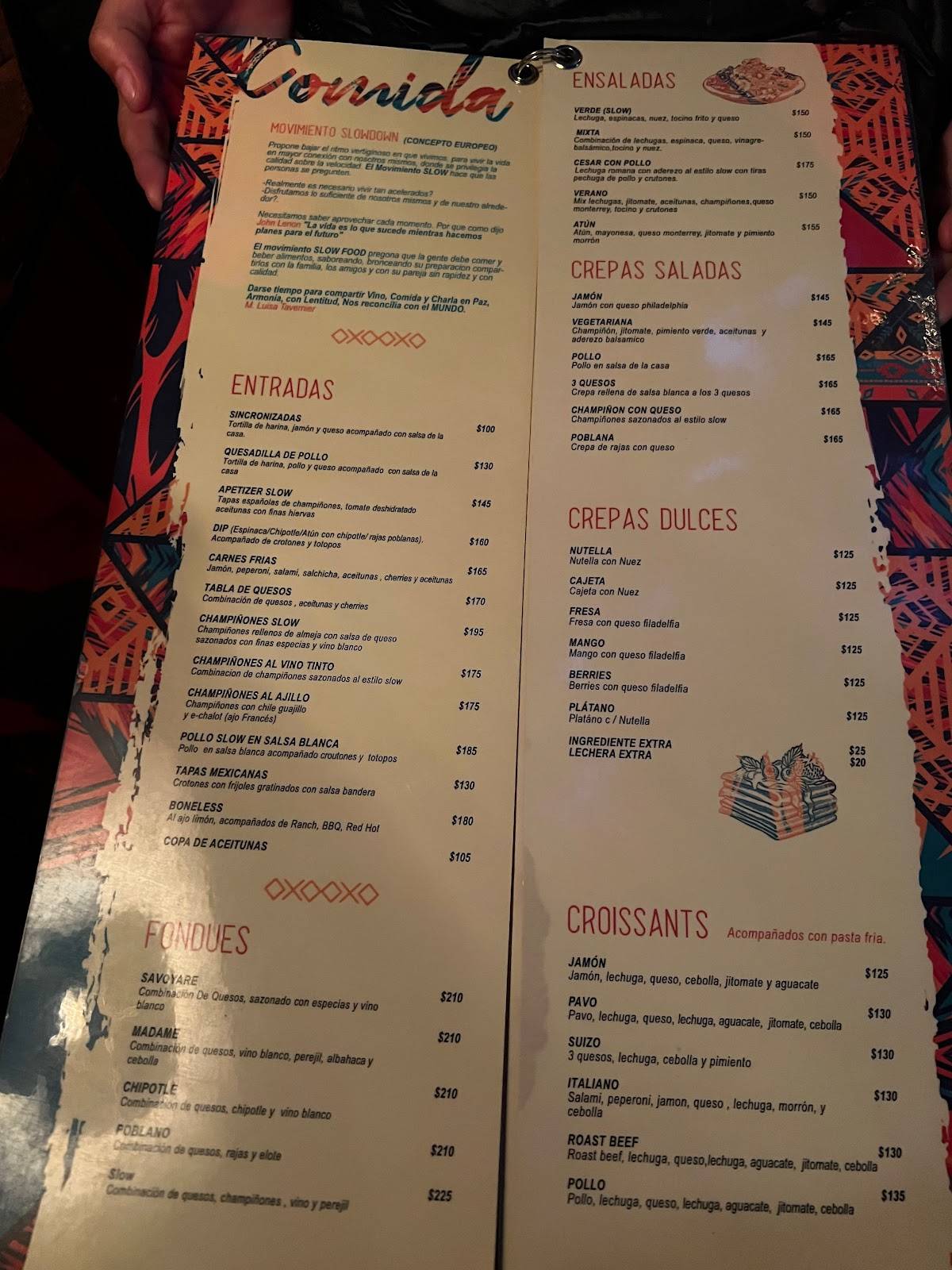 Menu at Slow down pub & bar, Mexicali