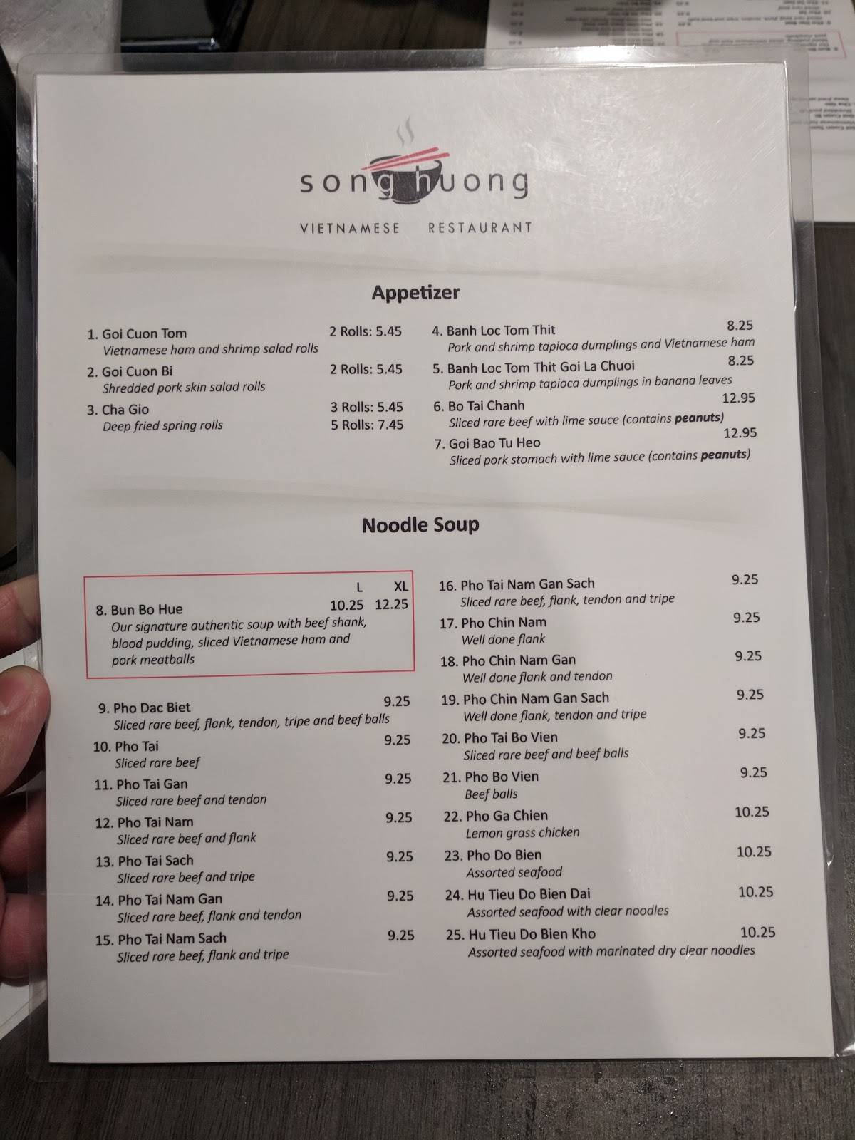 Menu at Song Huong Vietnamese Restaurant, Calgary, 19 St NE #8