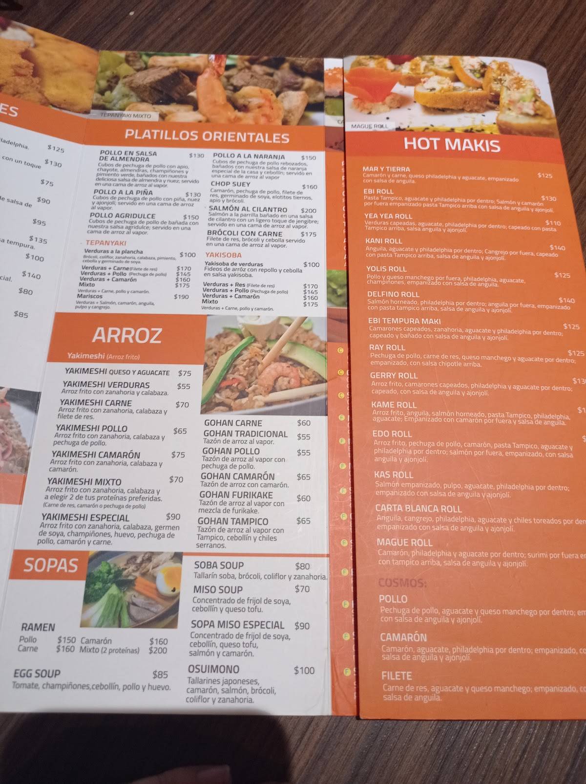 Menu at Sora Sushi Bar, Matamoros, Calle Sexta 504 Plaza Andrea