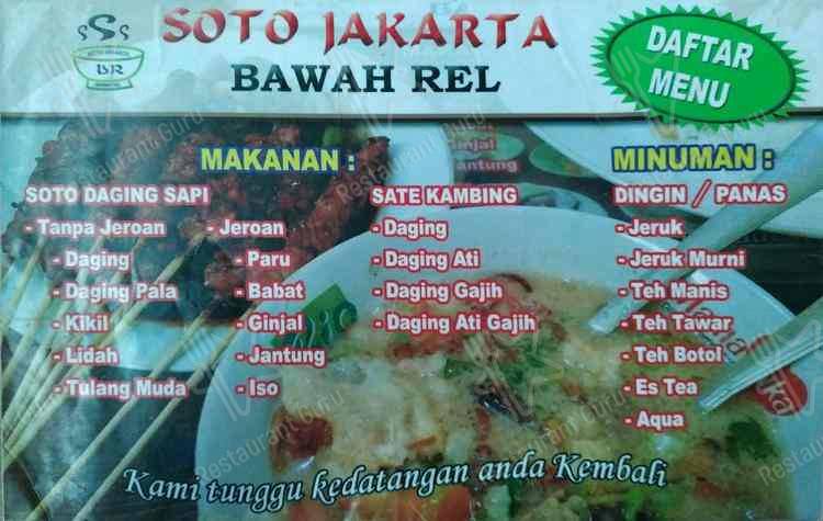 Menu at Soto Jakarta Bawah Rel restaurant, Central Jakarta
