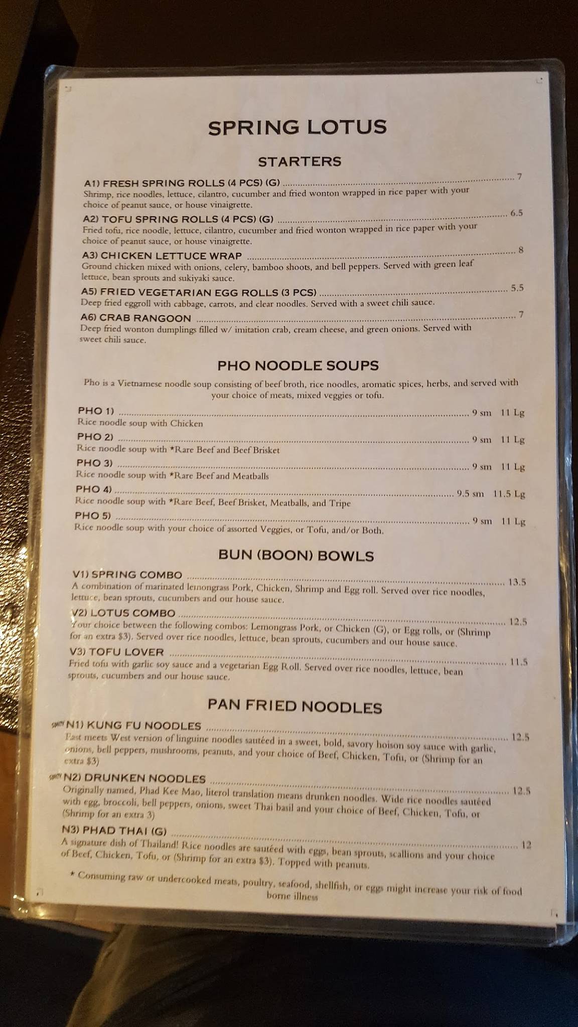 Menu at Spring Lotus Restaurant, Wenatchee