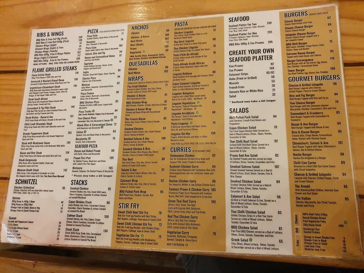 Menu at St James Restaurant, Walmer, Port Elizabeth