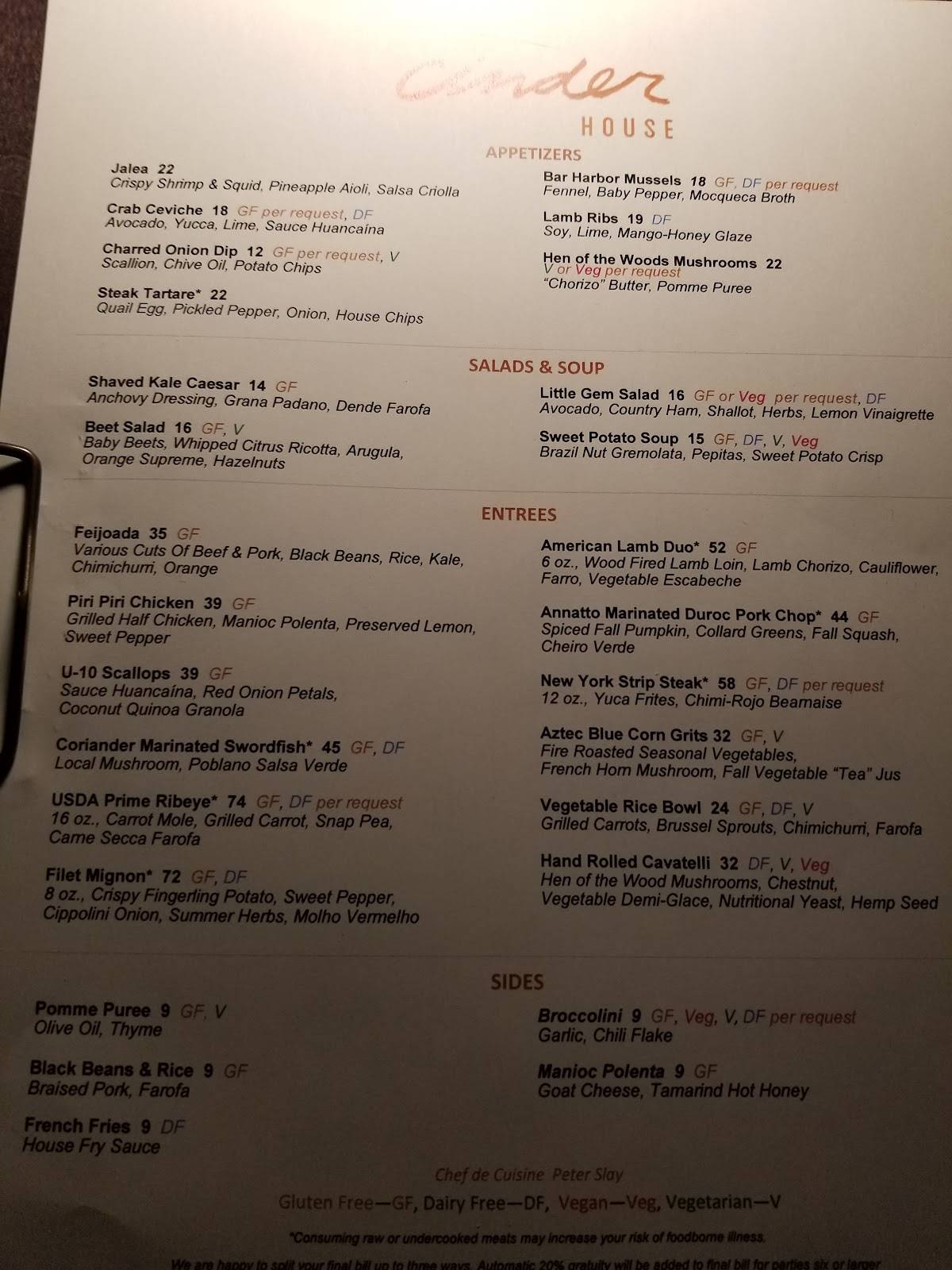 Menu at Cinder House and Bar, St. Louis, 999 N 2nd St