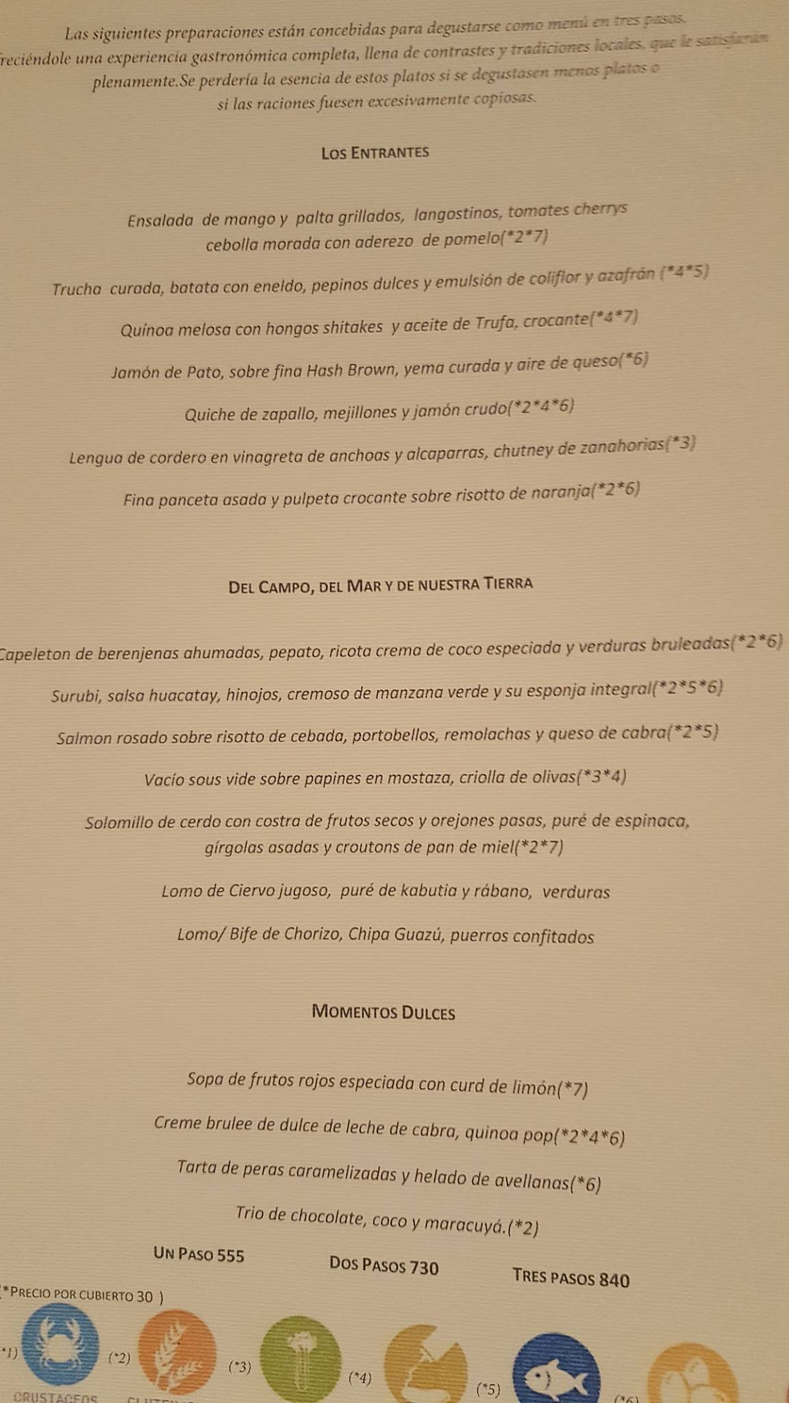 Menu at St. Regis Restaurant, Buenos Aires