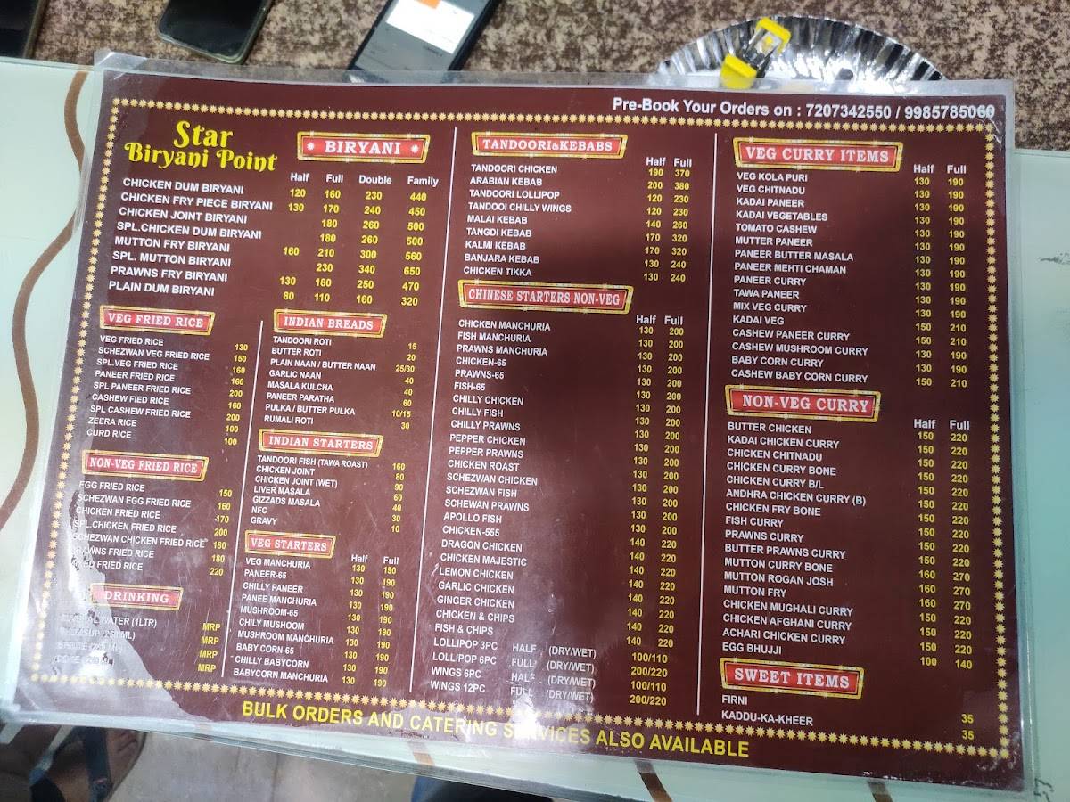 Menu at Star Biryani Point, Vizianagaram