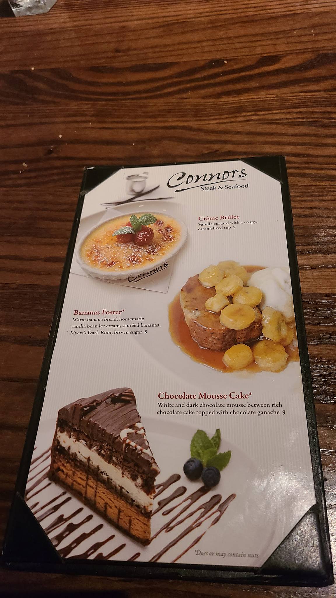 Menu at Connors Steak & Seafood steakhouse, Sarasota
