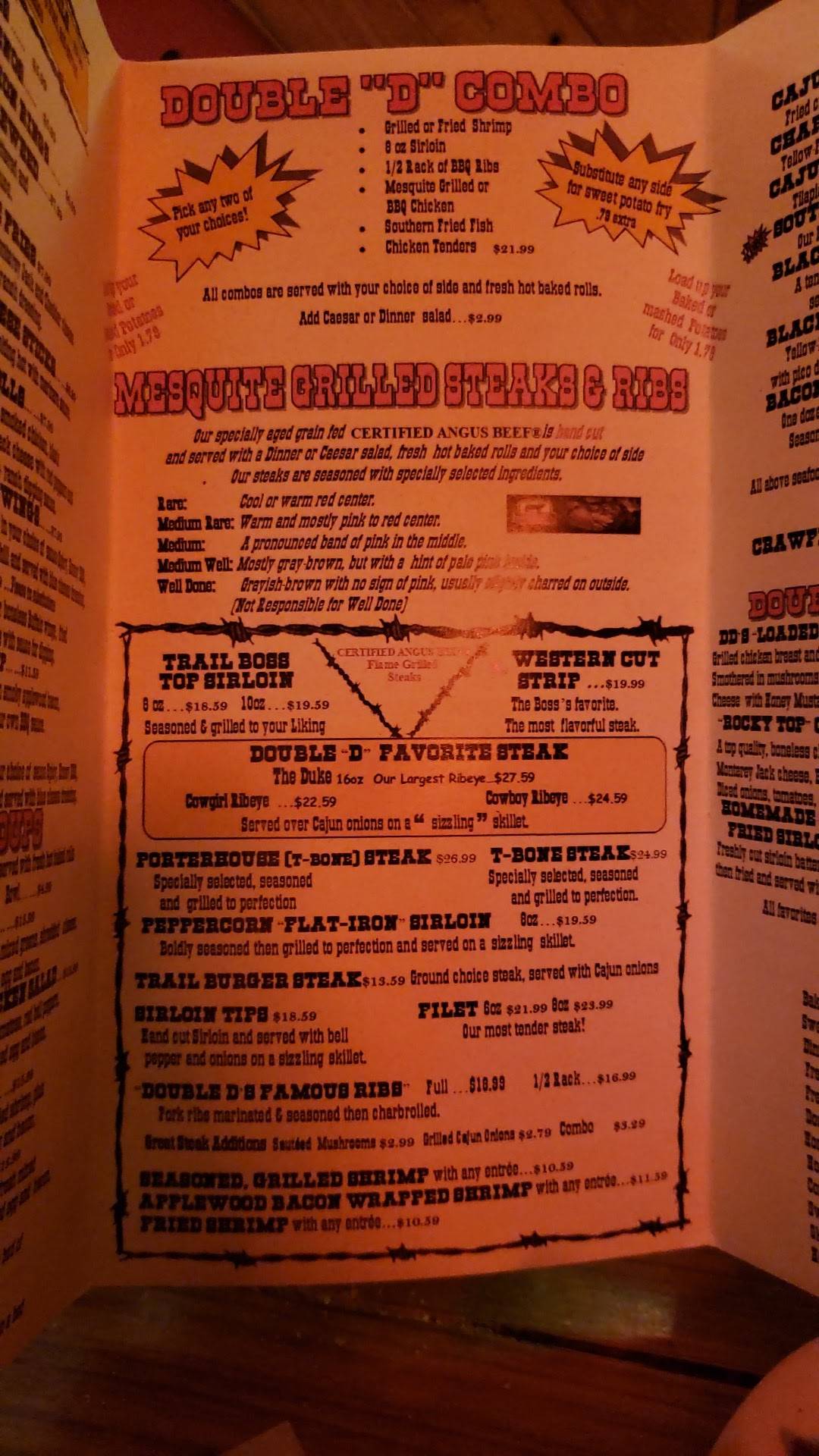 Menu at Double D Steak House steakhouse, DeRidder