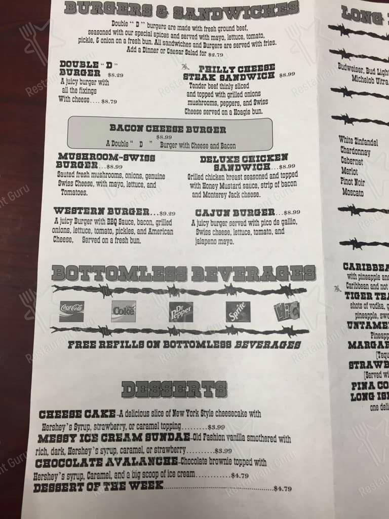 Menu at Double D Steak House steakhouse, DeRidder
