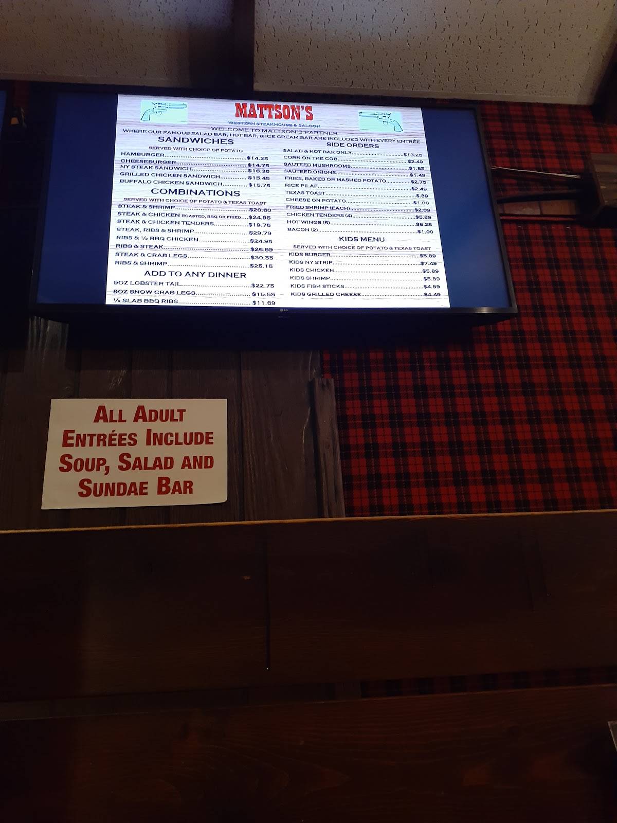 Menu at Mattson's Steak House steakhouse, Burbank