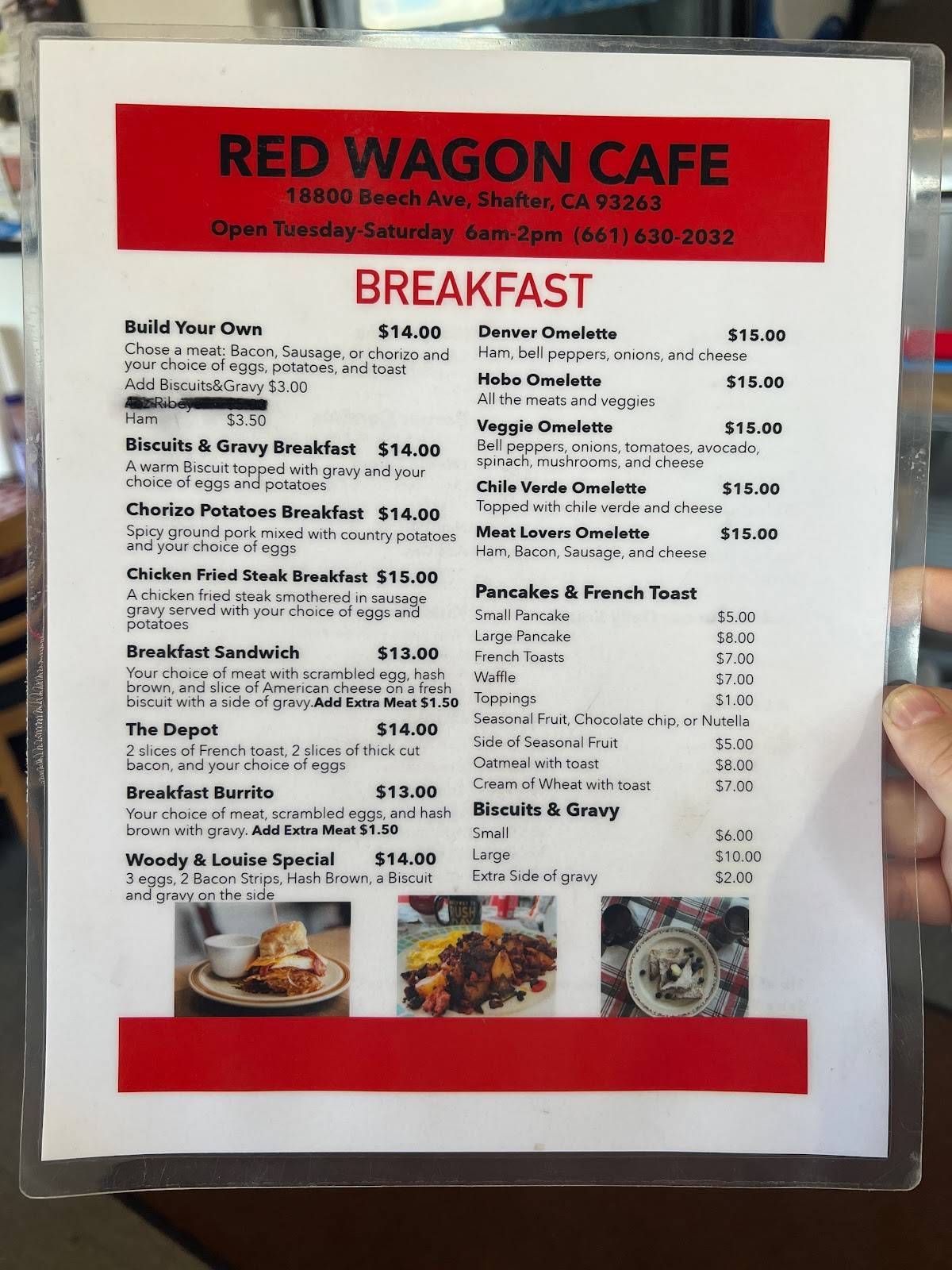 Menu at Red Wagon steakhouse, Shafter