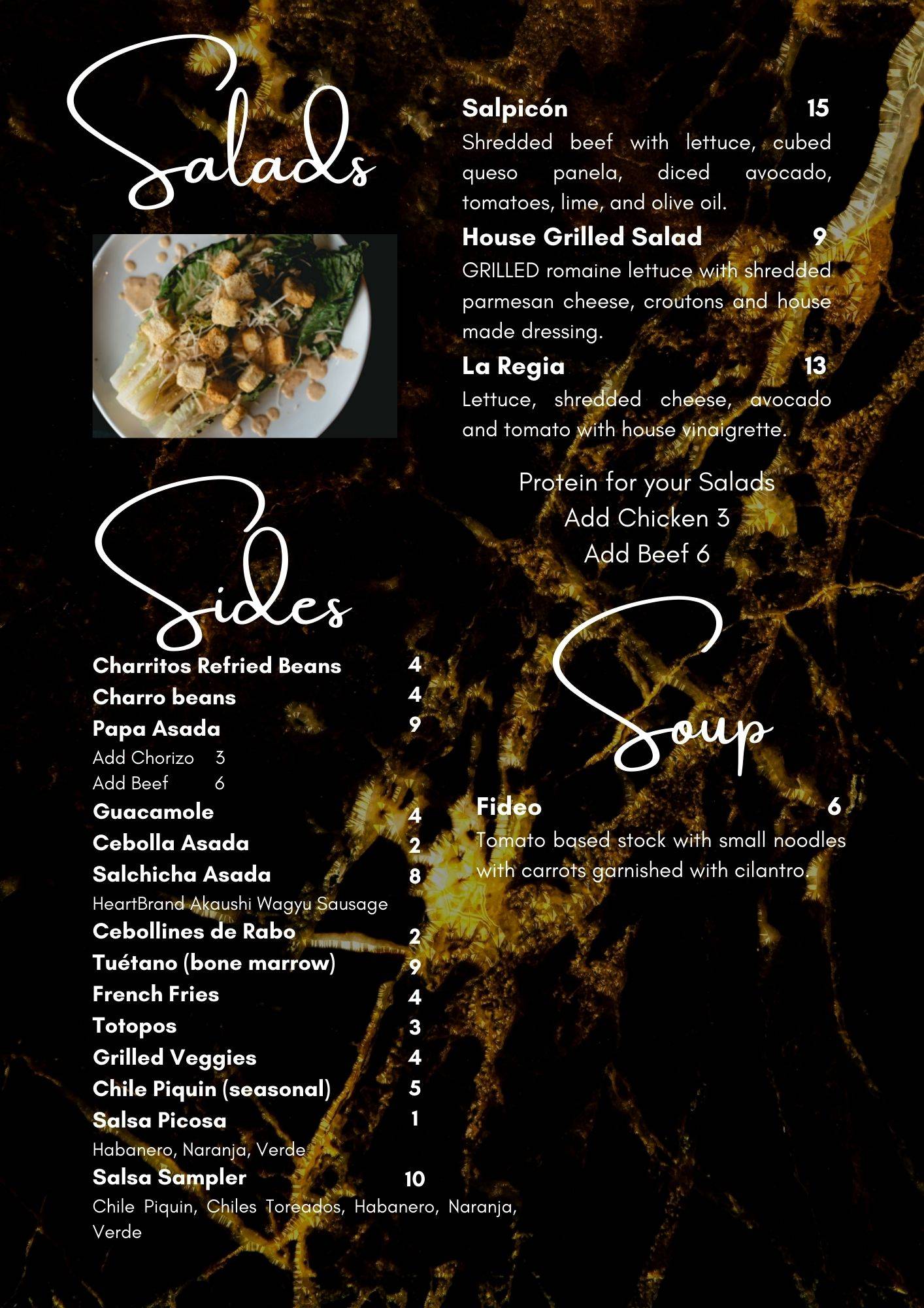 Menu at Tu Asador steakhouse, Castle Hills