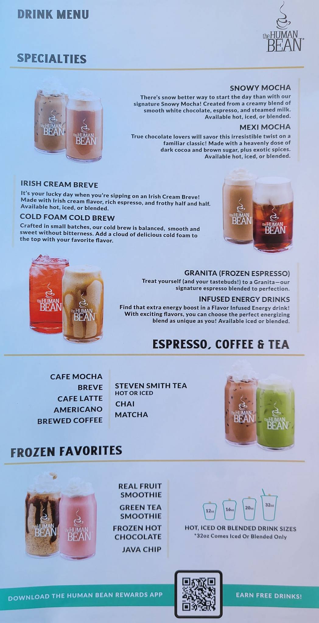 Menu at The Human Bean, Sterling