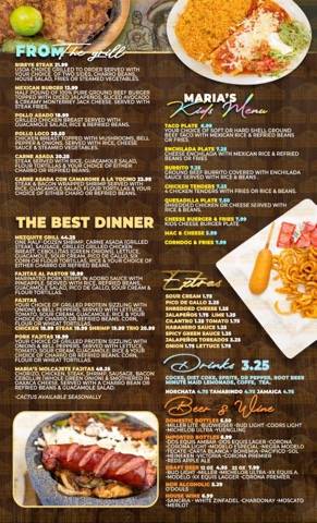 Menu at Maria's Cocina Mexicana restaurant, Sulphur