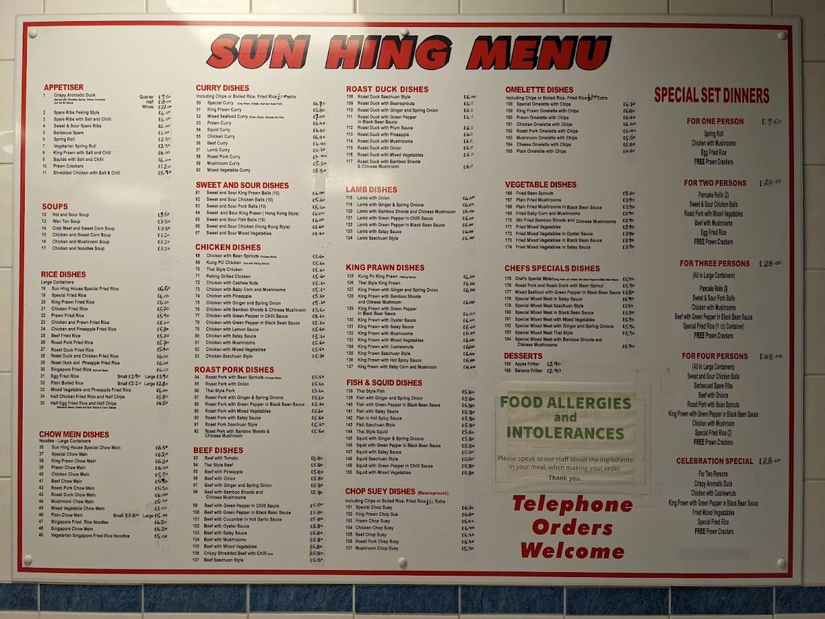 Menu at Sun Hing fast food, Bristol