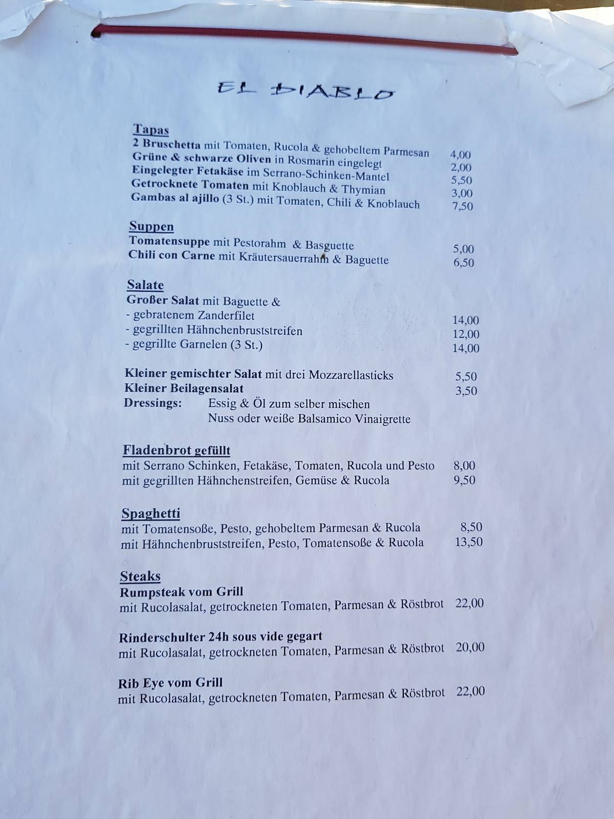 Speisekarte von El Diablo Diner Bar, Sundern (Sauerland), Zum Sorpedamm 19