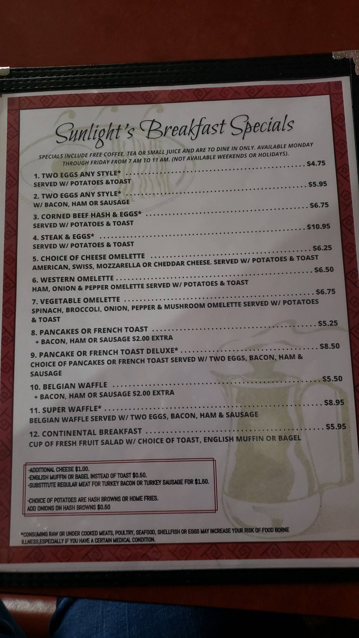 Menu at Sunlight Restaurant, South Saint Paul