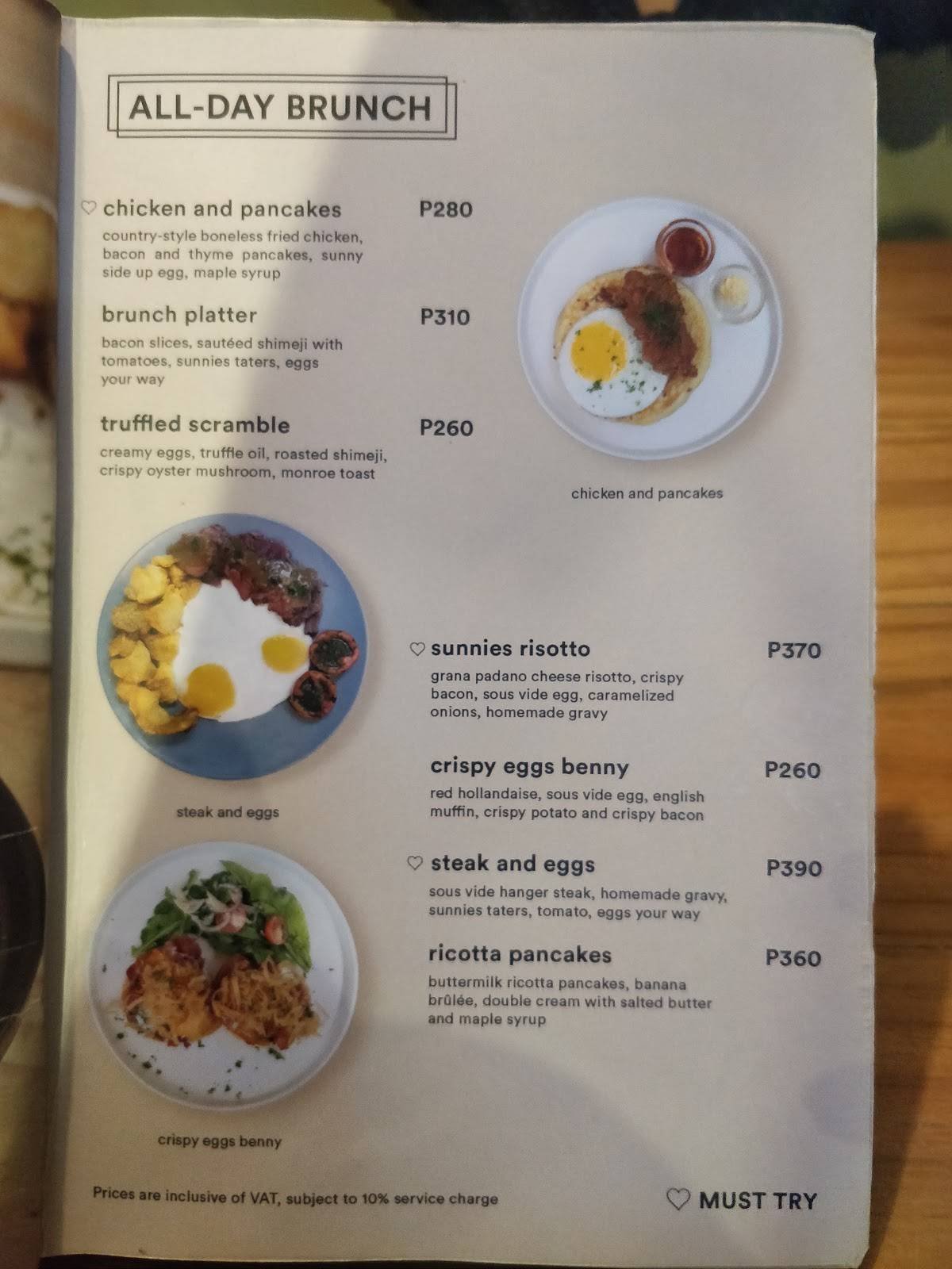 Menu at Sunnies Cafe, Taguig, H322+76V