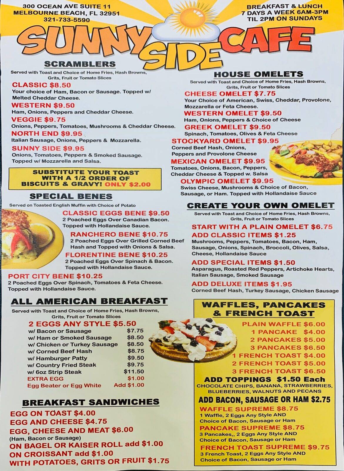 Carta de Sunnyside Cafe, Melbourne Beach
