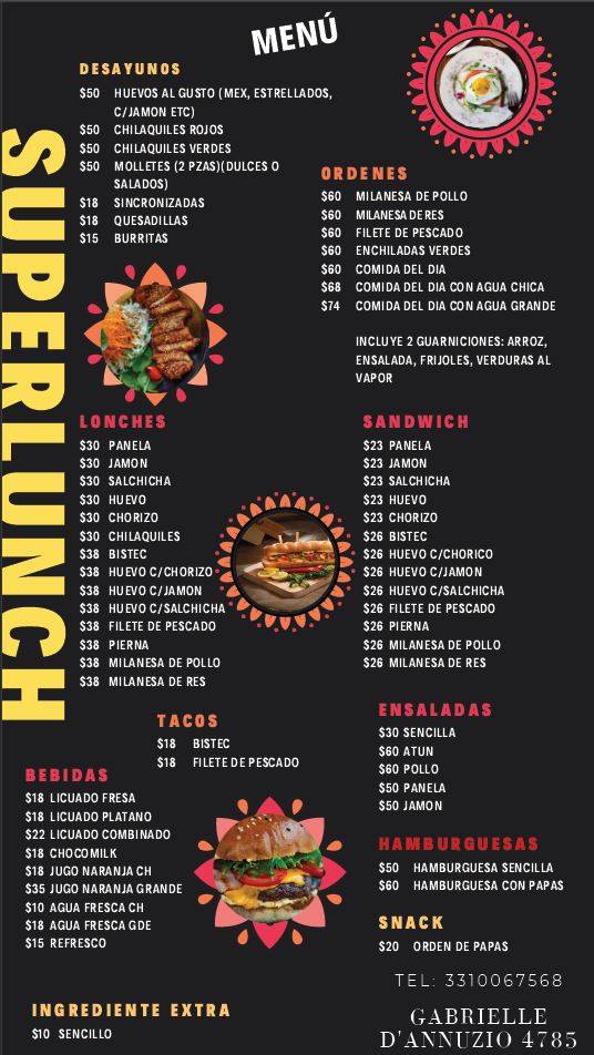 Menu at Super Lunch restaurant, Zapopan