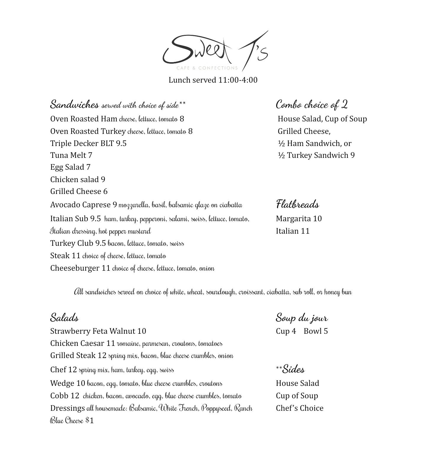 Menu at Sweet T's Cafe and Confections, Massillon