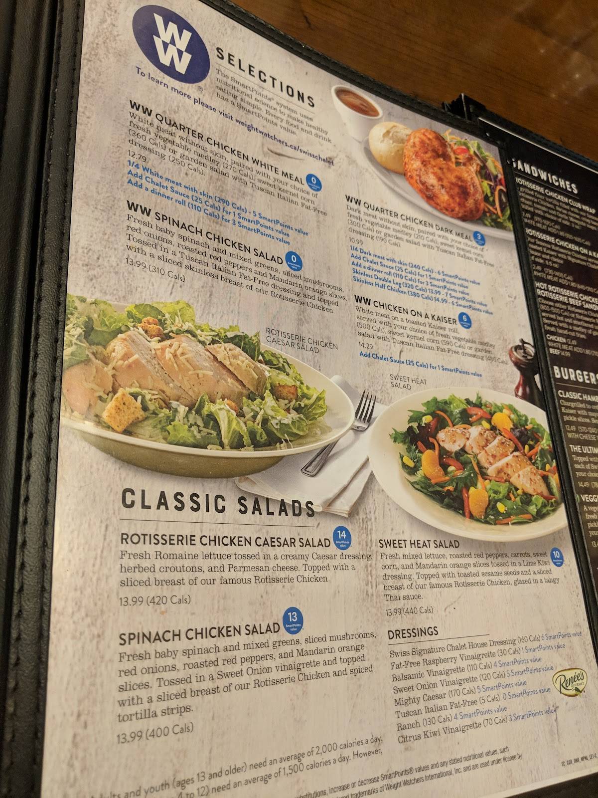 Menu at Swiss Chalet restaurant, North Bay, Algonquin Ave