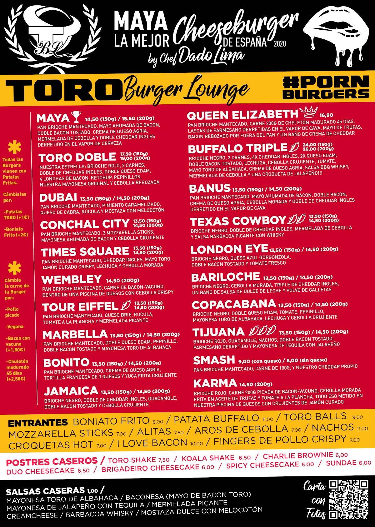 Carta del restaurante TORO BURGER AVILA, Ávila