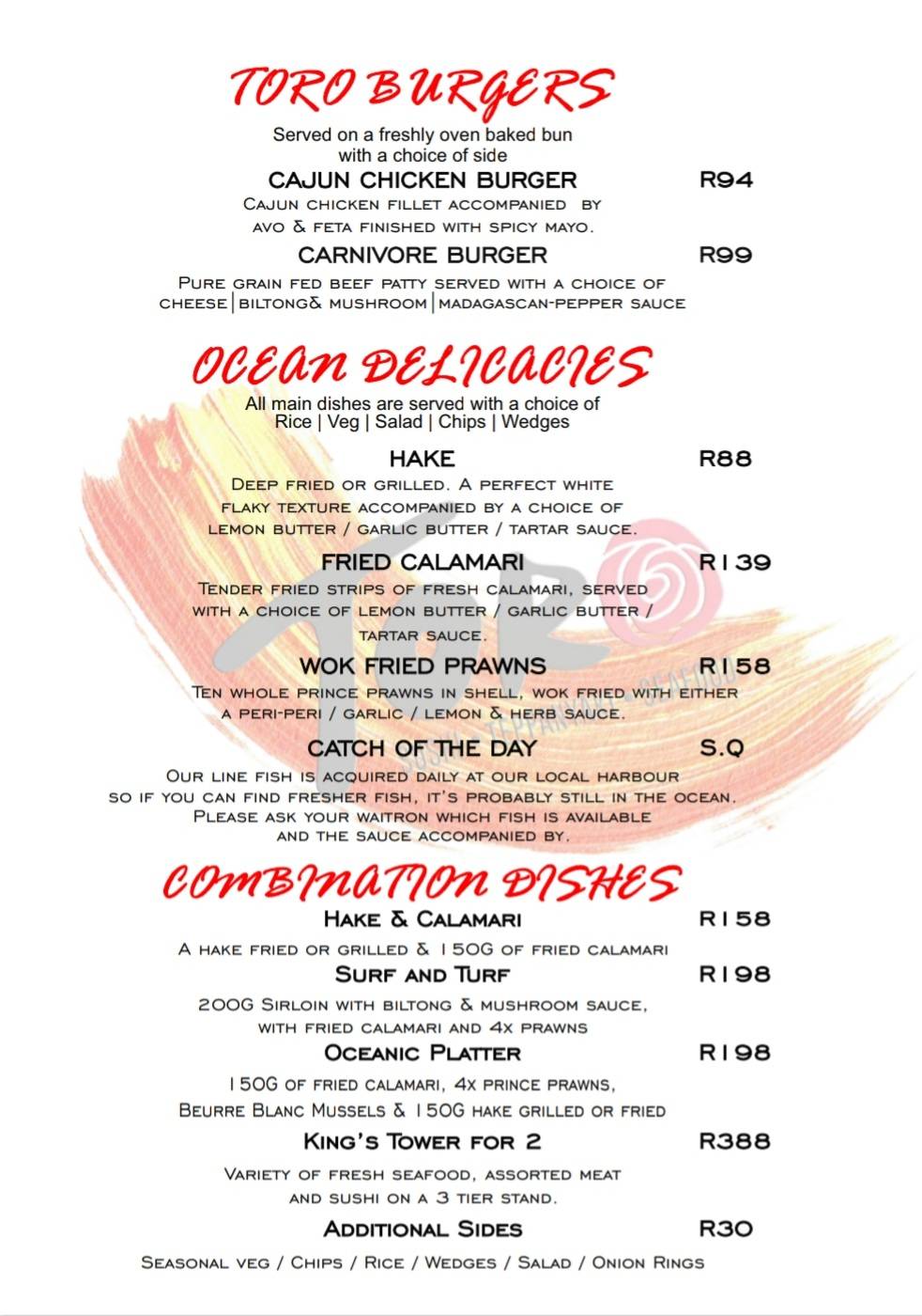 Menu at TORO Sushi, Teppanyaki & Seafood restaurant, Port Elizabeth