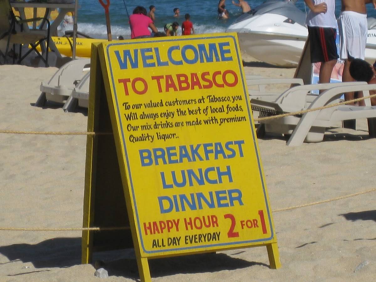 Menu at Tabasco Beach pub & bar, Cabo San Lucas